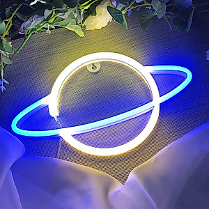 iceagle Neon Signs-Planet Neon Sign|Led Neon Light neon Wall Signs|Battery & USB Powered Light Up Wall Decor|Neon Sign for Bedroom Party Wedding Kids Girls Boy Room,Warmwhite&Blue