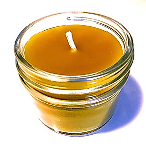 BeeTheLight Beeswax Jar Candle - 4oz - 100% Pure USA Bees Wax in Glass Container - Unscented - 20 Hours - All Natural Light Honey Scent