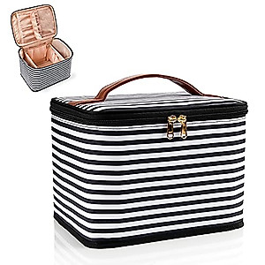 OCHEAL Makeup Bag,Large Travel Makeup Bag Organizer Cosmetic Bags for Women Washable Make Up Bag Makeup Organizer Case with Dividers - Black/White Stripes
