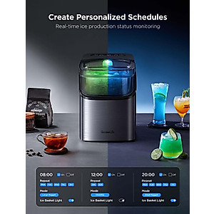 GoveeLife Smart Ice Maker Countertop, Portable Ice Machine with Voice Control, 9 Ice Cubes in 6 Minutes 3 Sizes, 26lbs/24Hrs, Self Cleaning RGB Lights, Quiet Ice Maker with Scoop for Kitchen Silver