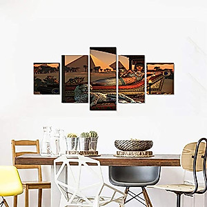 An Sexy Ancient Egyptian Lady and a Tame Cheetah Artwork Ancient Egypt Beauty and Pyramid Framed Ready to Hang-50 Wx24 H