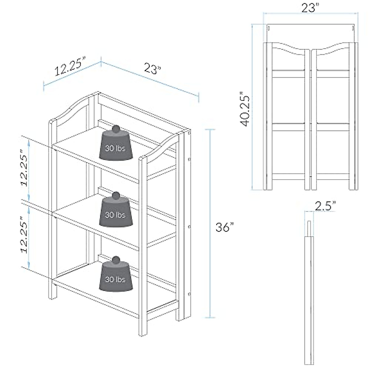 Casual Home Stratford 3-Shelf Folding Bookcase-Warm Brown