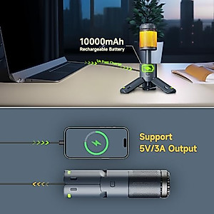 Camping Lantern Rechargeable - Multifunction LED Lantern Battery Powered 10000mAh- Portable Camping Lamp and Flashlight - Telescoping Camp Lights for Hiking,Camping,Emergency Lighting Black