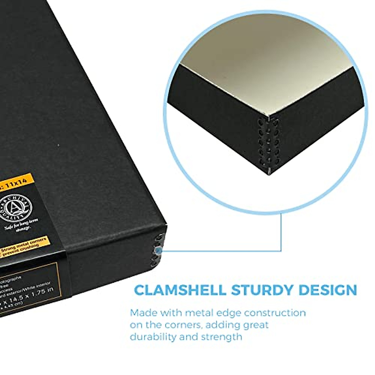 Lineco Folio Storage Box. Archival Clamshell with Metal Edge Boxboard, 11 x 14 x 1.75 Inches, Longevity Organize and Store Photos Documents Craft Cards Magazine Prints Wedding Dresses DIY, Black