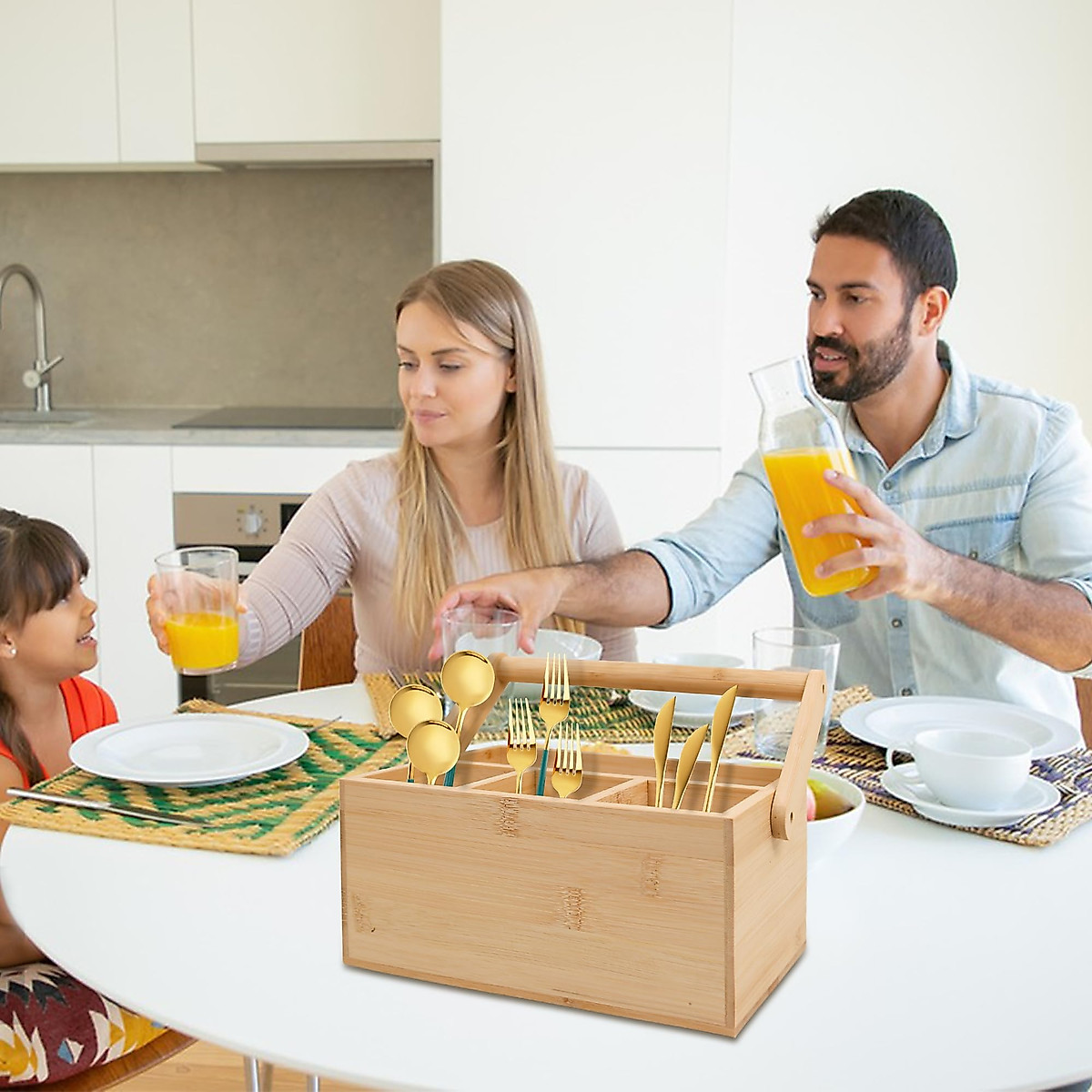 MITUKIYOUNG Utensils Holder, Caddy Cutlery Holder Silverware, Utensils Organizer, Bamboo Utensil Holder And Organizer with Handle, Utensil Holder for Party, Basket Holder for Kitchen Table, Cabinet