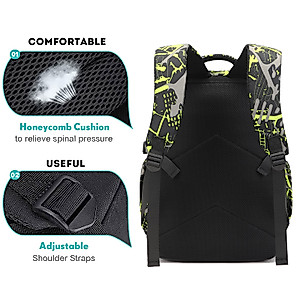 Pawsky Skateboard Anime Luminous Backpack School Backpack with USB Charging Port for Teen Boys, College School Bookbag Lightweight Laptop Bag with Sling Bag Set, Green