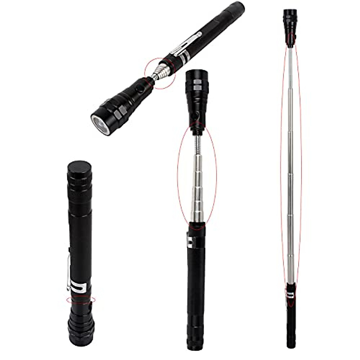 TTSLVS Gifts for Dad&Men Fathers Day,Magnetic Pickup Tool with LED, Telescoping Magnet Flashlight Pickup Stick Cool adget,Thanksgiving Day Christmas Stocking Stuffers Gift for Husband Boyfriend,Black