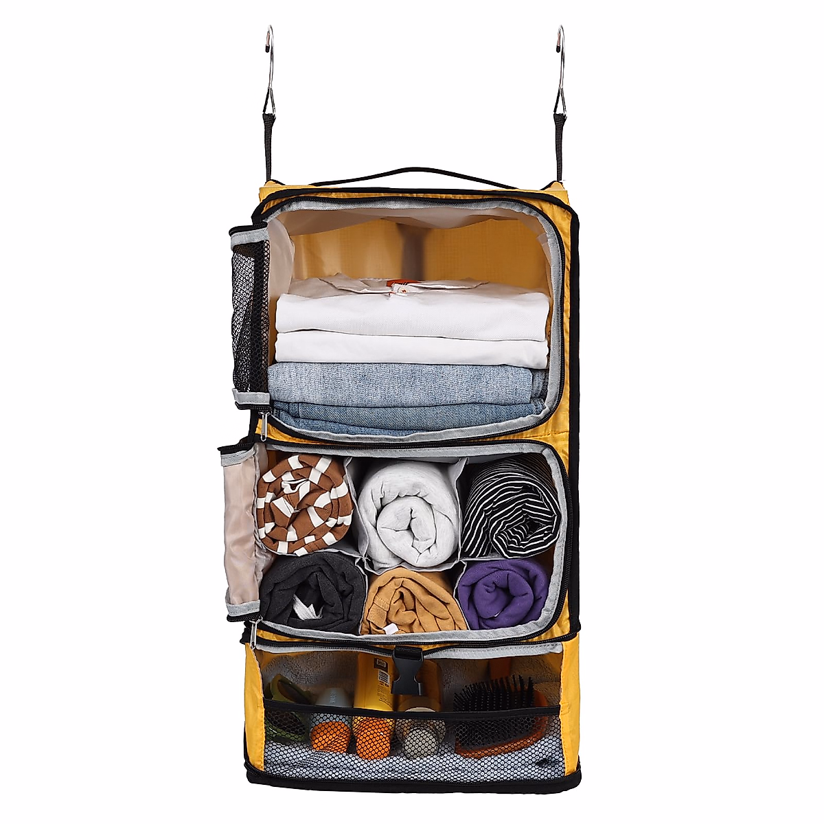 Surblue Hanging Shelves Travel Compression Packing Cube for Carry-on Luggage Suitcase Collapsible Transformable Garment Closet Organizers Large Capacity, Yellow, XL