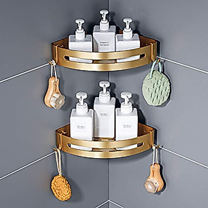 Brushed Gold Color 2 Packed Bathroom Shelves Shower Corner Caddy Organizer Shampoo Holder,Adhesive or Drilling