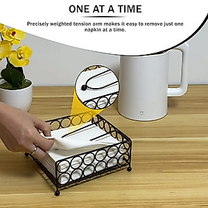 The Amador Store Flat Napkin Holder for Kitchen & Dining Table, Modern Lattice Napkin Basket Holder with Weighted Arm-Elegant Square Metal Paper Napkin Dispenser for Countertops & Outdoor (Black)