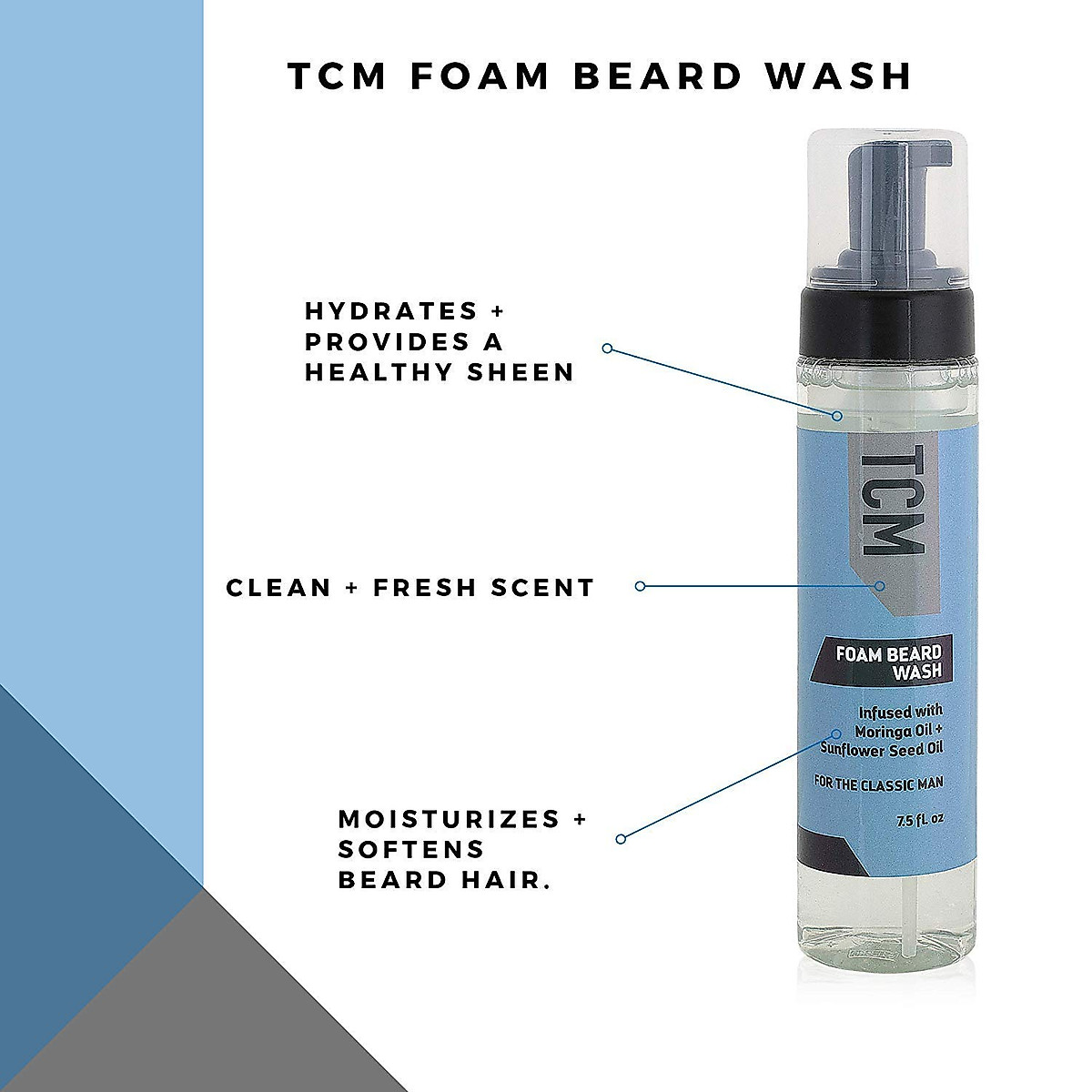 TCM Men's Foam Beard Wash for Facial Hair Cleansing, Conditioning, and Softening (2 Pack 7.5oz)
