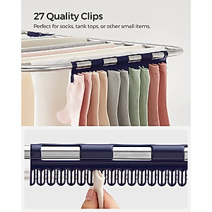 SONGMICS Clothes Drying Rack, Foldable 2-Level Laundry Drying Rack, Free-Standing Large Drying Rack, with Height-Adjustable Wings, 33 Drying Rails, Sock Clips, for Clothes, Sheets, Blue ULLR53BU