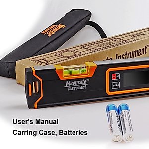 Mecurate Digital Level 15.7'' with LCD Display, 360° Angle Magnetic Digital Torpedo Level, Vertical & Horizontal Spirit Bubble Protractor for Construction Carpenter Craftsman Home Professional