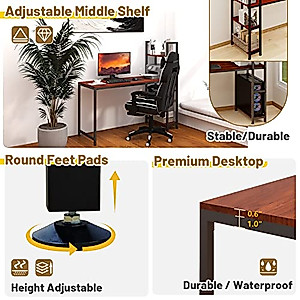 Siunzs Computer Desk with Shelves 47 Inch Writing Study Desks with Storage Shelf Workstation Desk with Bookshelf for Home Office Bedroom, Easy Assembly
