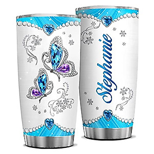 WASSMIN Personalized Butterfly Stainless Steel Vacuum Insulated Tumbler With Lid - Custom Name Tumbler 20 Oz 30 Oz Double Walled Insulated Coffee Cup for Gym Fitness Travel