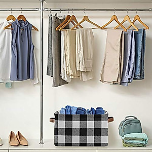 Nander Large Foldable Storage Bin Rectangle Waterproof Storage Basket Cube with PU Handles for Organizing Nursery Home Closet & Office - White Black Buffalo Plaid, 2 Pack