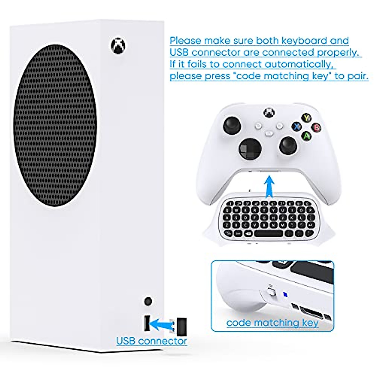 FYOUNG Controller Keyboard for Xbox Series X/Series S/One/S/Controller Gamepad, 2.4Ghz Mini QWERTY Controller Keyboard Gaming Chatpad with Audio/Headset Jack for Xbox Series X/S Controller