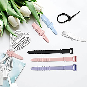 20 Pcs Silicone Zip Ties, Reusable Wire Ties 4.5'' Rubber Cable Ties Straps for Wire Management Home Office Table Organizer, Elastic Cord Ties in White, Black, Pink, Purple, and Blue