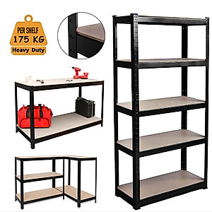 VickyHome 5 Tier Heavy Duty Garage Shelving Multipurpose Shelving Unit Shelf Organizer with Adjustable Height, Metal Pantry Organizers and Storage Kitchen Shelf for Kitchen Pantry Bathroom, 180cm