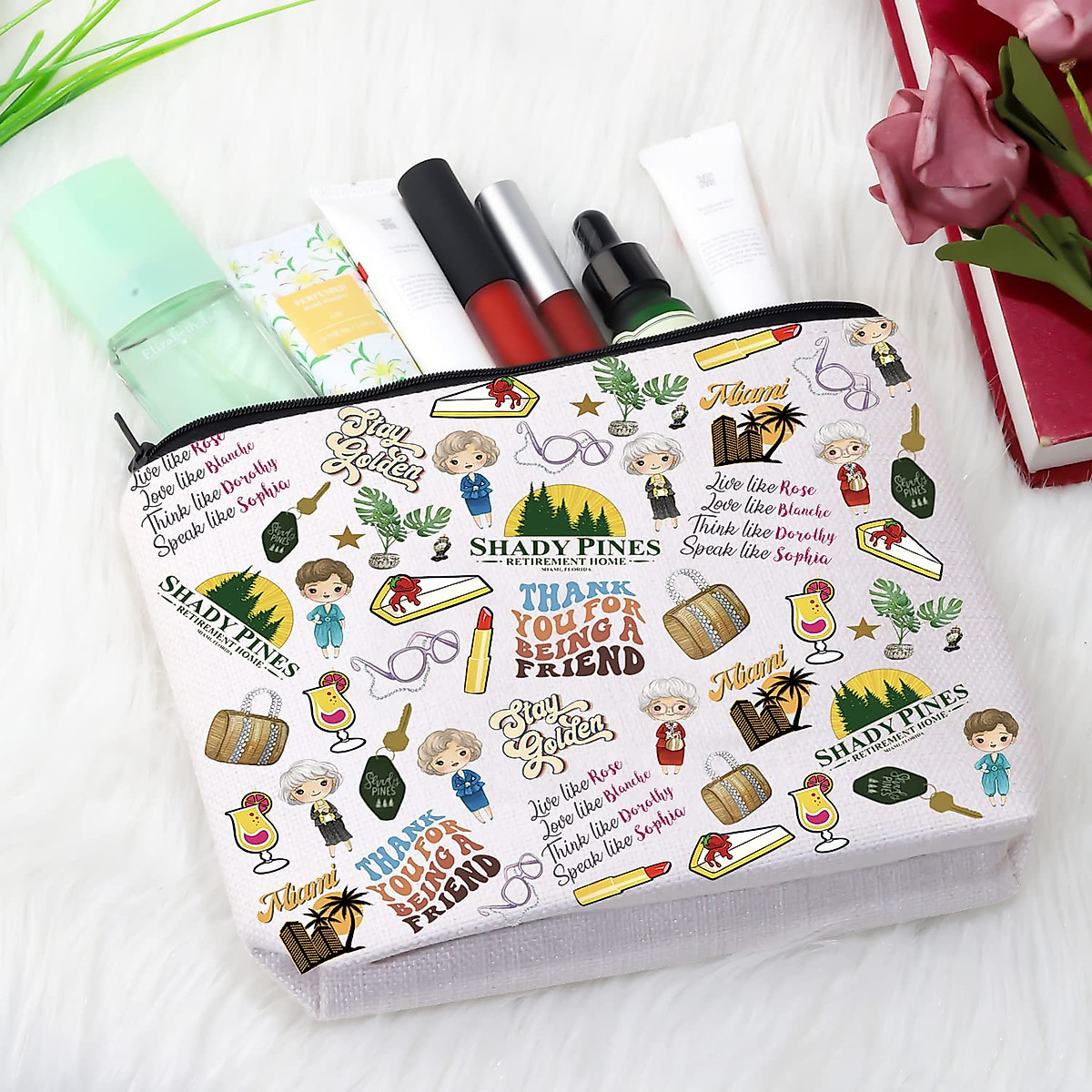 Golden TV Show Inspired Zipper Pouch TV Show Merchandise Gift Best Friend Birthday Gift Makeup Bag for BFF (Golden TV Pattern Bag)