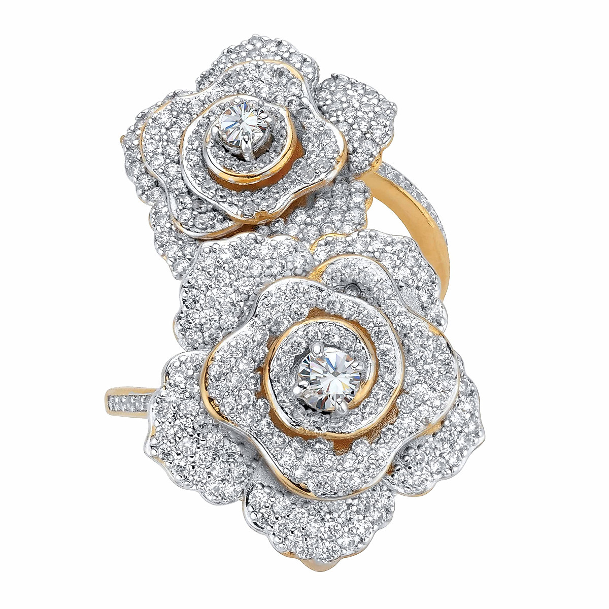 PalmBeach Yellow Gold-Plated Round Cubic Zirconia Rose Wrap Ring Sizes 6-10 Size 9