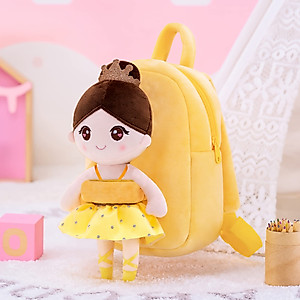 Gloveleya Toddler Backpack for Kids Soft Toys Plush Ballet Girl Doll Yellow 9 Inches