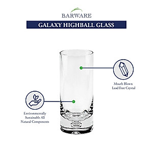 Badash Galaxy Crystal Highball Glasses - 4-Piece Set 13-Ounce Mouth-Blown Tall Cocktail Glasses & Mixed Drinks Glass Tumbler - Fine Lead-Free Crystal Glassware