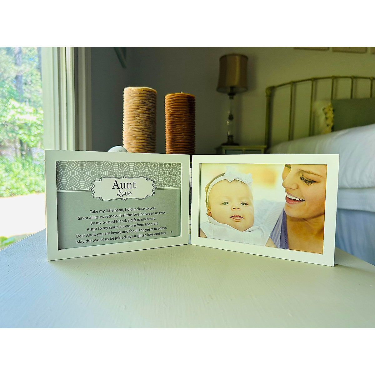 Aunt, You are Loved Poem White Double Hinged 4 x 6 Photo Frame with Ribbon