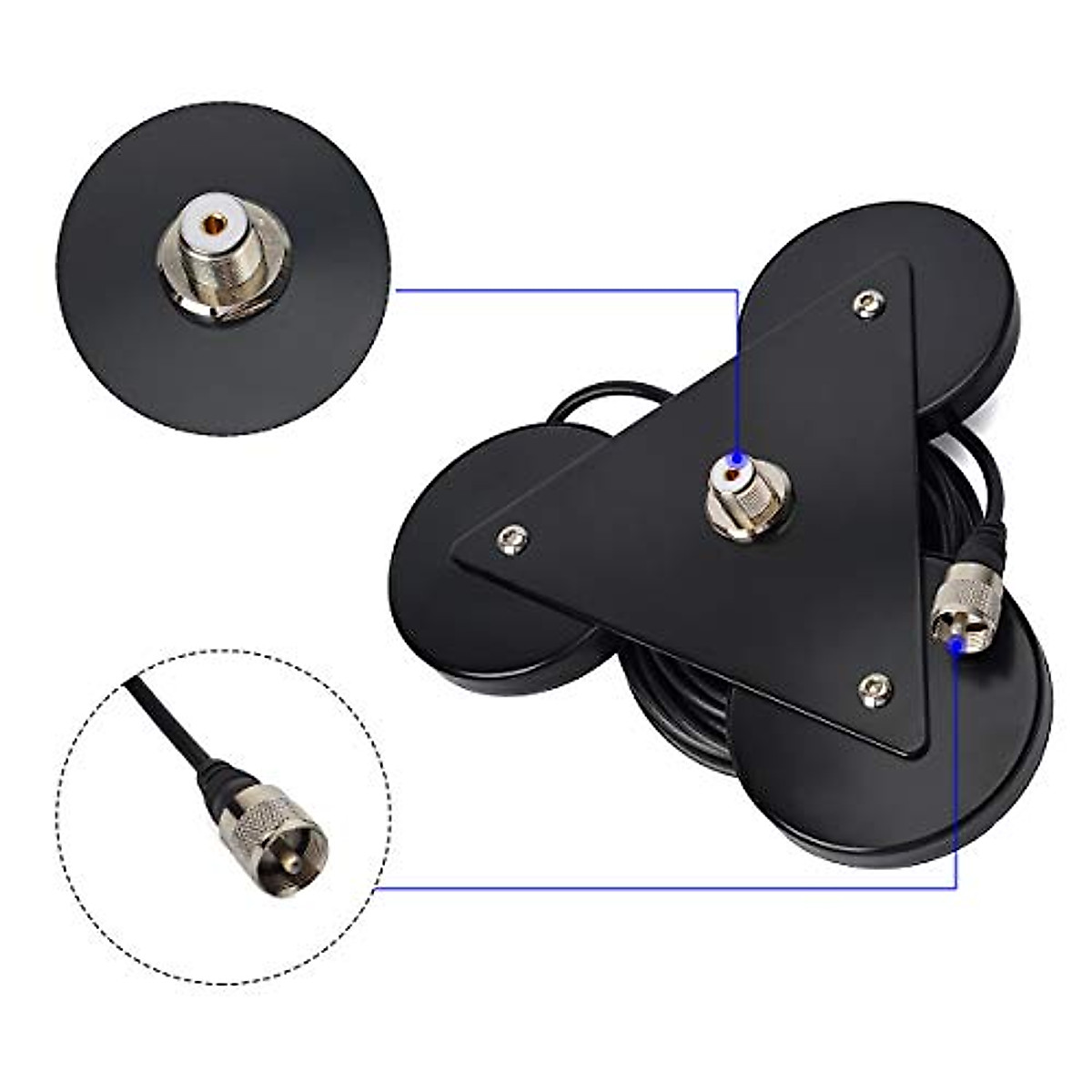 UAYESOK Heavy Duty Magnetic Antenna Mount 8.8inch, SO239 30KG Suction Triangle Vehicel Mobile Antenna Magnet Base W/5M(16.4ft) RG58 Coaxial Cable