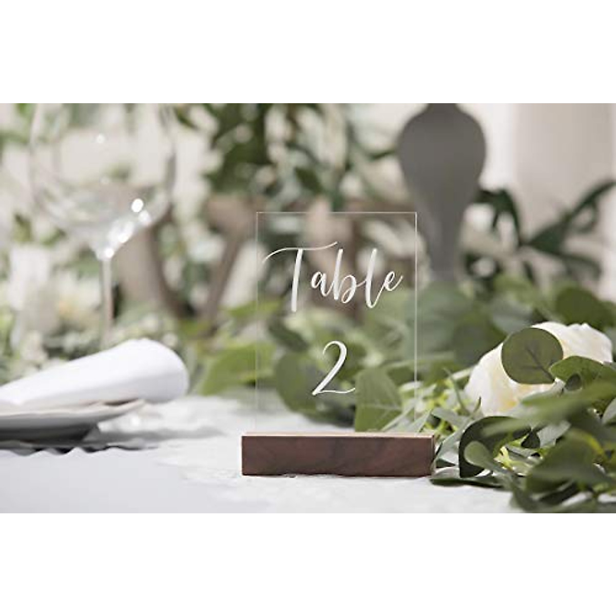 UNIQOOO 10 Pack Rustic Acrylic Sign Holders | Walnut Wood Table Numbers Display Stands | Place Card Holder, Perfect for Retail Shop Wedding Party Events Decoration