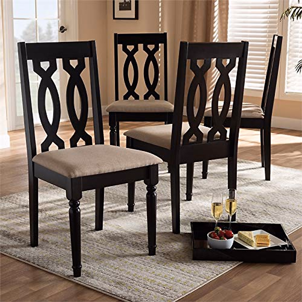 BOWERY HILL 17.9" Modern Oak Wood Dining Chair in Espresso/Sand (Set of 4)