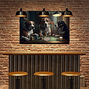 Bulljive Brands Premium Metal Dogs Playing Poker Wall Art | Captivating Floating Mount Display | Wall Décor For Mancave Bar Bedroom Office Living Room | 3 Sizes Large To Small