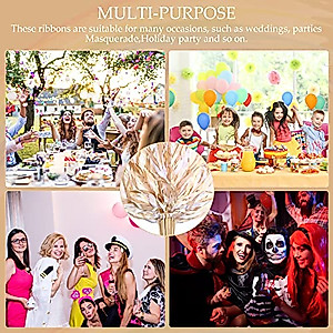 100 Pieces Lace Ribbon Wedding Wand Sticks Colorful Ribbon Streamers Party Ribbon Streamers with Bells Silk Fairy Stick Wands for Wedding, Party, Holiday, Activities(White, Brown, Champagne)