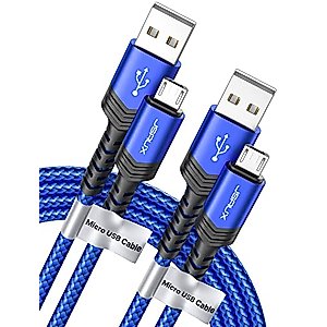 JSAUX Micro USB Cable Android Charger, (2-Pack 6.6FT) Micro USB Android Charger Cable Nylon Braided Cord Compatible with Galaxy S7 S6 J7 Edge Note 5, Kindle. MP3 and More-Blue