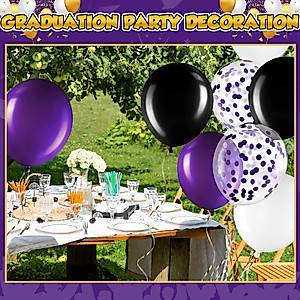 60 Pieces Balloons Kit 12 Inch Confetti Balloons with 2 rolls Ribbon Latex Balloon Party Favor Metallic Balloons for Birthdays Baby Shower Wedding Graduation Decorations (Black, Purple, White)