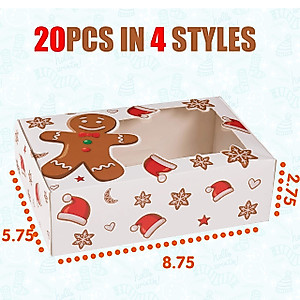 Funnlot Christmas Cookie Boxes Christmas Treats Container With Window 20PCS Christmas Treat Cookie Holiday Candy Box Christmas Baking Boxes Reindeer Santa Snowman Gingerbread Cookie Boxes