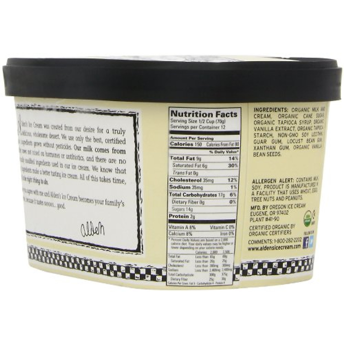 Alden's, Organic Vanilla Bean Ice Cream, 48 oz (Frozen)