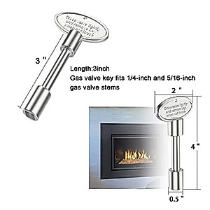 onlyfire Universal Gas Valve Key for Gas Fire Pits and Fireplaces, 3" Chrome Replacement Gas Key Fits 1/4" and 5/16" Turn Ball Valve