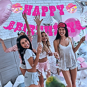 Western Cowgirl Happy Birthday Decorations,Glitter Banner Boot and Cowgirl Hat Disco Ball Garland for Disco Party Girls Birthday Bachelorette Party