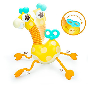 CCYYZZ Montessori Toy for 12-36 Months Toddlers, Baby Sensory Toy for 1 Year Old Babies, Giraffe Pop Tubes, Food Grade Silicone Pull Strings Activity Toys, Gifts for Boys and Girls
