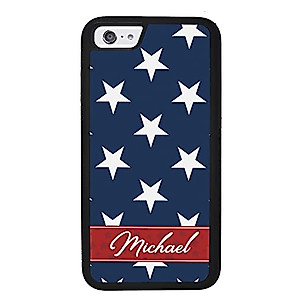 Red White and Blue Stars Personalized Apple iPhone Black Rubber Phone Case Compatible with iPhone 14 Pro Max, Pro, Max, iPhone 13 Pro Max Mini, 12 Pro Max Mini, 11 Pro Max X XS Max XR 8 7 Plus