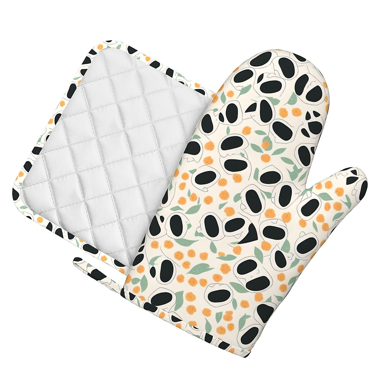 Animals Cute Print Pattern Silicone Oven Mitts Pot Holder Sets 2pcs Cute Design Washable Non Slip Kitchen Heat Resistant Mat Women's Cooking Gloves for Baking and BBQ Wear