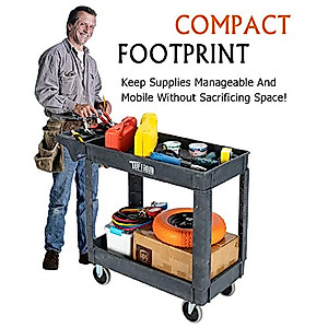 TUFFIOM Plastic Service Utility Cart with Wheels,550lbs Capacity,Heavy Duty Tub Storage Cart W/Deep Shelves, Multipurpose Rolling 2-Tier Mobile Storage Organizer, for Warehouse Garage Industrial Cart