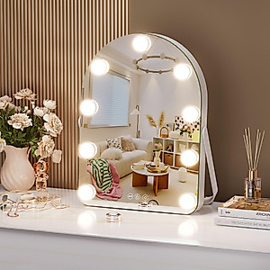 Hasipu Vanity Mirror with Lights, 11" x 14" Hollywood Mirror, Makeup Mirror with 9 Dimmable Bulbs and 3 Colors Modes, Touch Control,White