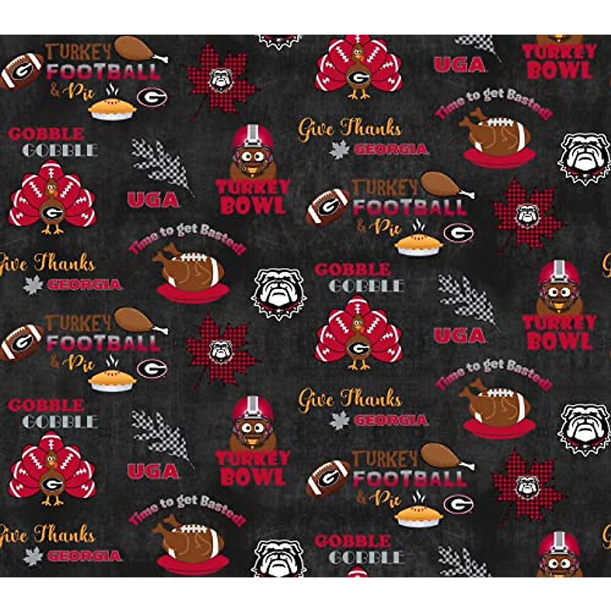 University of Georgia Cotton Fabric by Sykel-Licensed Georgia Bulldogs Turkey Bowl Cotton Fabric