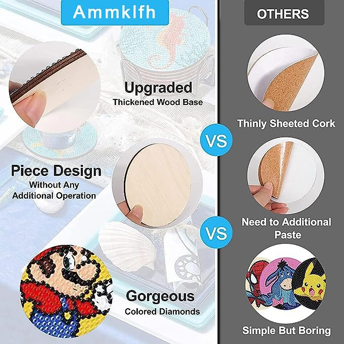 8 PCS Diamond Painting Coasters Kits with Holder - Cartoon Diamond Art Coasters for Adults Kids Beginner,DIY Child Memery Round Full Drill Diamond Dot Paint by Number Stitch Arts and Crafts Gift