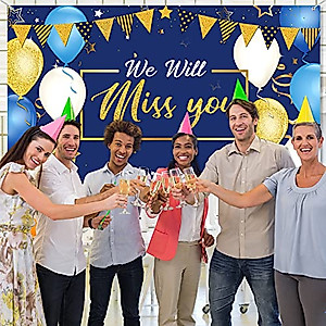 We Will Miss You Party Decorations, Extra Large Going Away Party Backdrop Miss You Photography Background Banner for Farewell Anniversary Retirement Graduation Party, 72.8 x 43.3 Inch (Blue)