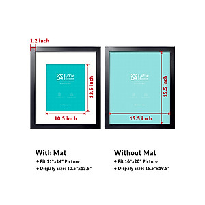 LaVie Home 16x20 Picture Frame Black Poster Frame,Display Pictures 11x14 with Mat or 16x20 Without Mat, Stable and Sturdy Frame and Polished Plexiglass, Horizontal and Vertical Format of The Walls