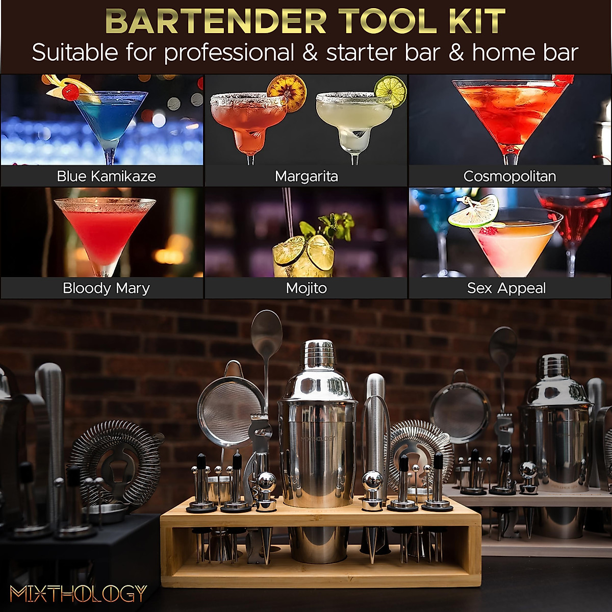 Mixology Bartender kit | 31 Piece Professional Bartender Set by Mixthology - bar Tools, Accessories, and bar Sets for The Home by Bartenders. Gift The Perfect Cocktail Shaker