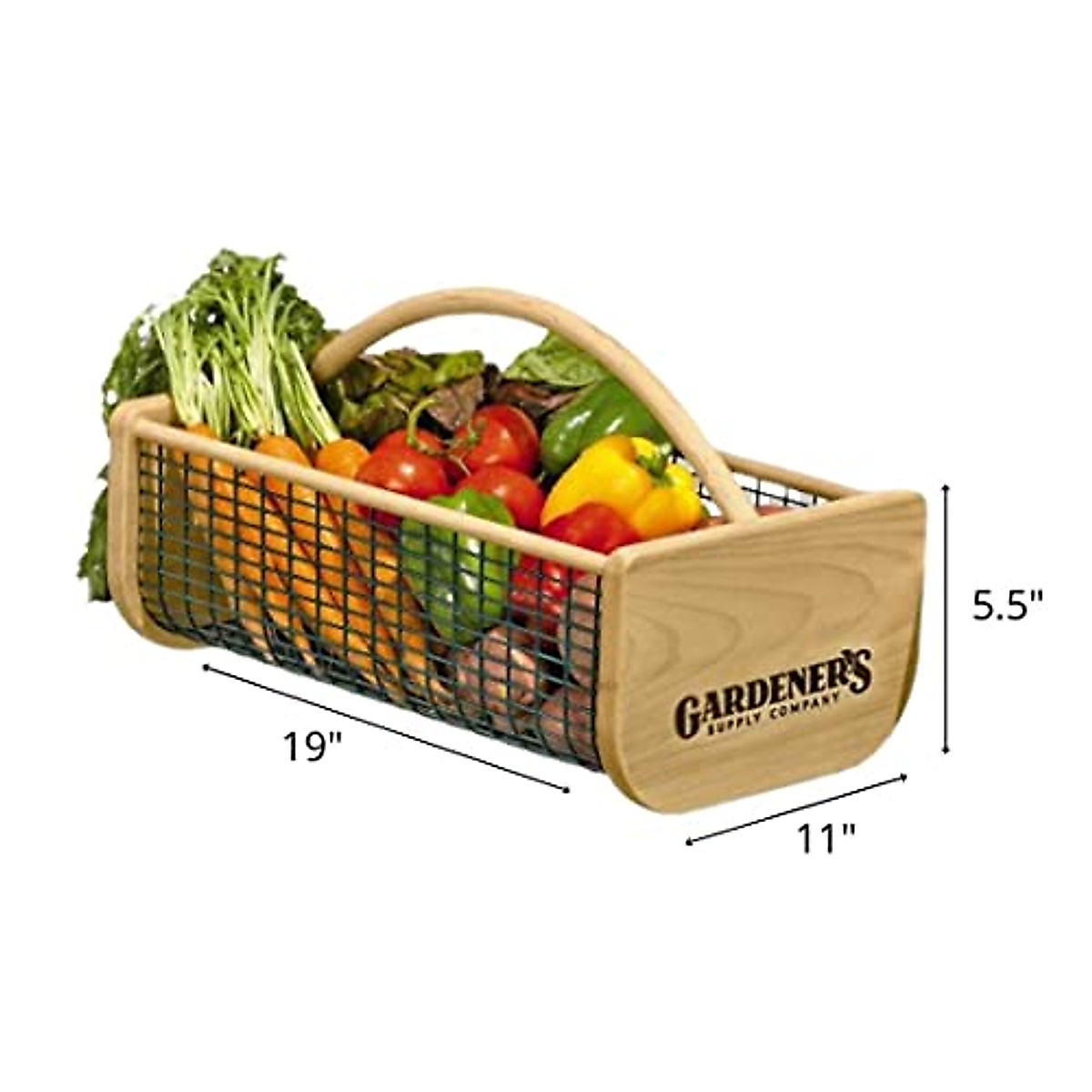 Gardeners Supply Company Large Garden Hod Harvest Basket | Versatile Gardening Fruits & Vegetables Gathering Basket | Natural Smooth Pine - Maple Frame & Coated Mesh | Easy to use - 9"L x 11"W x 11"H